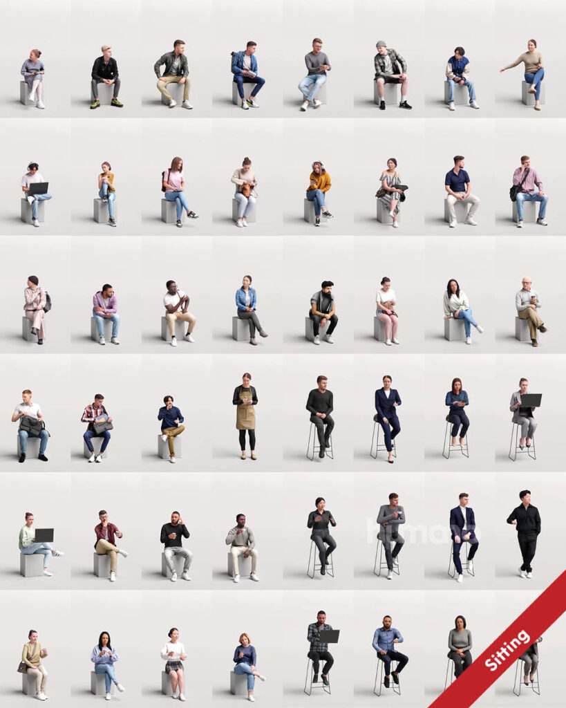 Sitting Mega Bundle – Humano 3D – 3d People Collections