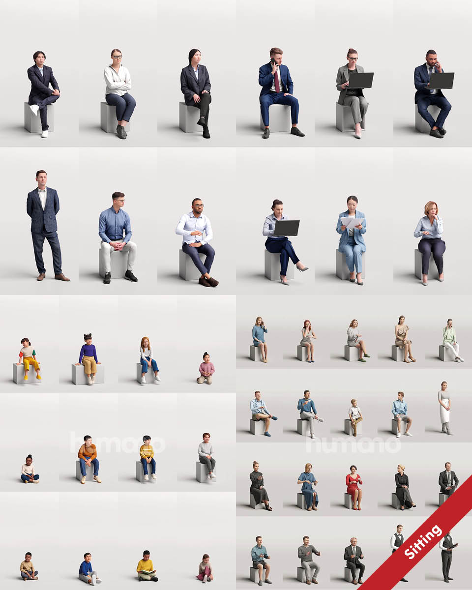 Sitting Mega Bundle – Humano 3D – 3d People Collections